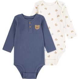 Langarmbody HUGGIES BABYWEAR "HUGB 2PK BODYSUIT", Jungen, Gr. 6 (86), N-Gr, huggies vintage indigo, Jersey, Obermaterial: 100% Baumwolle, bedruckt, Rundhals, Bodys Langarmbody, in gerippter Struktur