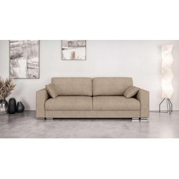 3-Sitzer Home Affaire "Stevinson Schlafsofa mit Bettkasten, Ma&szlig;e B/H/T: 229/87/97 cm", beige, B:229cm H:87cm T:97cm, 100% Polyester, Sofas, 3-Sitzer, mit Wellenunterfederung, 2 R&uuml;ckenkissen und 2 Zierkissen
