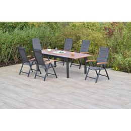 Garten-Essgruppe Merxx "&raquo;Paxos&laquo;", grau (grau, grau, graphit), Aluminium, Massivholz, Polyester, Sitzm&ouml;bel-Sets, Garten-Essgruppe, Ausziehtisch: LxB: 180-250 x 100 cm