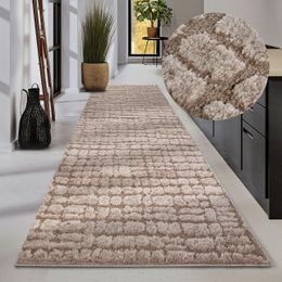Designteppich ELLE DECORATION "Artistique", beige, B:80cm H:18mm L:240cm, Polyester, Teppiche, Designteppich, Hochflor, Shaggy, L&auml;ufer, weich, Langflor, modern, Hoch Tief Effekt