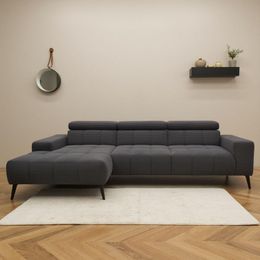 Ecksofa DOMO collection "Trento L-Form, mit Kufenfu&szlig; oder Einzelfu&szlig;", grau, B:287cm H:79cm T:175cm, 100% Polyester, Sofas, Ecksofa, wahlweise mit Kopfteilverstellung, Recamiere links/rechts bestellbar