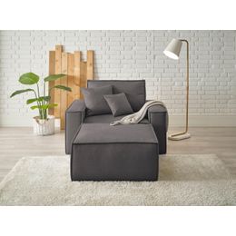 Loveseat OTTO HOME "FINNLEY, Loveseat & Hocker im Set, trendige Stoffe, inkl. Zierkissen", grau (anthrazit), B:120cm H:85cm T:166cm, Bezugstoff 100% PES ;Atmungsaktives Gewebe ;Easy Clean ;Gramatur 340g/qm +/- 5%, Sessel, Loveseat, verf&uuml;gbar in den Stoffqualit&auml;ten Boucl&eacute;, Struktur fein und Mega Cord