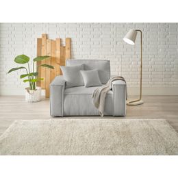 Loveseat OTTO HOME "FINNLEY, XXL-Sessel, Lesesessel, trendige Stoffe, inkl. Zierkissen", grau, B:120cm H:85cm T:86cm, Bezugstoff aus 90% recyeltem Material ;Aqua Clean ;Gramatur 580g/qm +/- 5%, Sessel, Loveseat, verf&uuml;gbar in den Stoffqualit&auml;ten Boucl&eacute;, Struktur fein und Mega Cord