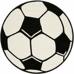 Kinderteppich Hanse Home "Fu&szlig;ball" Gr. 40, wei&szlig;, H:10mm &Oslash;:200cm, Kunstfaser, Teppiche, Kinderteppich, Kinder-Teppich, Rutschfest, Kurzflor, Fussball, Kinderzimmer, Spiel