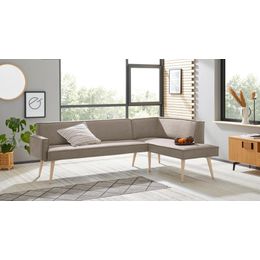 Eckbank exxpo - SOFA FASHION "Lungo, moderne Kedernaht, bequem und elegant, hoher Holzfu&szlig;", grau (melange), B:158cm H:84cm T:239cm, 100% Polyester, Sitzb&auml;nke, Eckbank, hochwertige Detailverarbeitung, frei im Raum stellbar