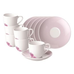 Villeroy & Boch Tasse VILLEROY & BOCH "Espressotassen mit Untertassen Rose Garden 70 ml 6er Set rosa", rosa, Porzellan, Trinkgef&auml;&szlig;e, Tasse