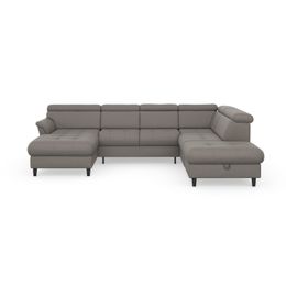Sit & More Wohnlandschaft SIT & MORE "Marano U-Form", grau (grau 38), B:304cm T:216cm, 100% Polyester, Sofas, Wohnlandschaft, inklusive Kopfteilverstellung, wahlweise mit Bettfunktion, Bettkasten