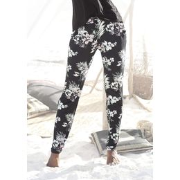 Strandhose Lascana, Damen, Gr. 40, N-Gr, bunt (bedruckt), Jersey, Obermaterial: 100% Viskose, bedruckt, figurumspielend lang, Hosen Strandhose, mit tropischem Druck und Taschen, Jerseyhose, Sommerhose, Topseller