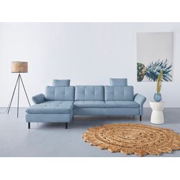 Ecksofa Home Affaire "Birkholm L-Form", blau (hellblau), B:267cm H:83cm T:174cm, 98% Polyester 2% Polyamid, Sofas, Ecksofa, Armlehnverstellung, auch in Easy Clean Bezug - mit Wasser zu reinigen