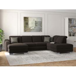 Sit & More Wohnlandschaft SIT & MORE "Dundee U-Form", braun (espresso), B:338cm H:86cm T:219cm, Sofas, Wohnlandschaft, mit Federkern und Edelstahlf&uuml;&szlig;en, wahlweise mit Kopfteilverstellung