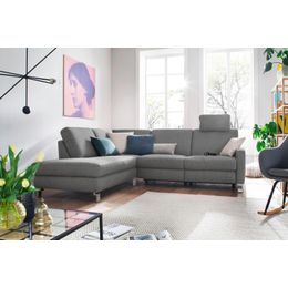 Ecksofa 3C CANDY "Mainau modern und elegant, mit gutem Sitzkomfort, L-Form", grau, B:257cm H:89cm T:220cm, Struktur ( 100% Polyester);Luxus-Microfaser weich: 98% Polyester, 2% Nylon, ;Struktur weich (mit Wasser zu reinigen): 16% Baumwolle, 79% Polyester, 5% Polyacryl, Sofas, Ecksofa, wahlweise mit elektrischer Relaxfunktion, Federkern