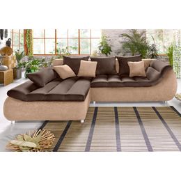 Ecksofa Home Affaire "Imolla modern, Breite 270cm, bequem, aktuelle Steppung im Sitz, L-Form", braun (hellbraun, dunkelbraun), B:270cm H:90cm T:104cm, Luxus-Microfaser ALCAZAR (100% Polyester) / Struktur (100% Polyester);Zierkissen: 100% Polyester;Microfaser PRIMABELLE (100% Polyester) / Luxus-Microfaser ALCAZAR (100% Polyester), Sofas, Ecksofa, inkl. Bettfunktion und Bettkasten