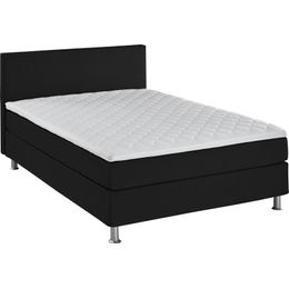 Boxbett "Edison", schwarz, B:140cm L:209cm, Bezug Bett: Strukturstoff (65% Polypropylen, 35% Polyester), ATLANTIC HOME COLLECTION, Komplettbetten, Boxbett, inkl. Bonnellfederkern-Matratze und Topper