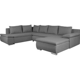 Wohnlandschaft Home Affaire "Acra U-Form", grau, B:325cm H:83cm T:229cm, 100% Polyester, Sofas, Wohnlandschaft, mit Bettfunktion und Bettkasten, in Mattenoptik