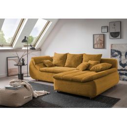 Ecksofa Home Affaire "Imola, bequem, aktuelle Steppung im Sitz, L-Form, Breite 270cm", gold, B:270cm H:90cm T:170cm, Microfaser PRIMABELLE (100% Polyester) / Struktur (82% Polyester, 9% Viscose, 7% Baumwolle, 2% Nylon);Kunstleder SOFTLUX / Struktur (82% Polyester, 9% Viscose, 7% Baumwolle, 2% Nylon), Sofas, Ecksofa, wahlweise mit Bettfunktion