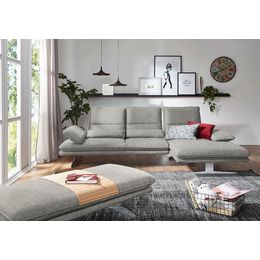 Ecksofa W.Schillig "broadway, Designsofa mit tollem Sitzkomfort, L-Form", grau (steel s22), B:291cm H:94cm T:164cm, Flachgewebe S22 (100% Polyester), Sofas, Ecksofa, Sitztiefenverstellung, Kopfteil- & Seitenteilverstellung, Breite 291cm