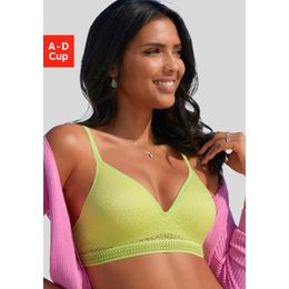 Bralette-BH Lascana "Freya", Damen, Gr. 80, Cup A, gr&uuml;n (lime), Spitze, Obermaterial: 36% Polyamid, 29% Polyester, 27% Baumwolle, 8% Elasthan, BHs Bralette-BH, ohne B&uuml;gel mit eingearbeitetem Push-up Kissen, Dessous