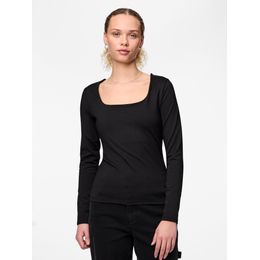 Langarmshirt Pieces "PCNEJA LS REVERSIBLE TOP NOOS EXP BC", Damen, Gr. XS, schwarz, Jersey, Obermaterial: 86% Polyester, 14% Elasthan, unifarben, eckiger Ausschnitt, Shirts Langarmshirt, 2 in 1 umkehrbar 2 Ausschnittvarianten