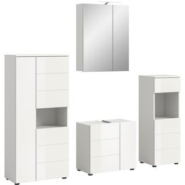 Badm&ouml;bel-Set Welltime "Biel, H&ouml;he 190 cm,Hochschrank,WBU, Spiegelschrank, Unterschrank, Lampe", wei&szlig; (wei&szlig; melamin), B:188cm H:190cm T:34cm, Kastenm&ouml;bel-Sets, Badm&ouml;bel-Set, Bad Set, modernes Design, Unterschrank, Spiegel, Aufsatzleuchte