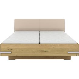 Holzbett Musterring "Savona, Bettgestell, Bettrahmen, teilmassiv Bianco-Eiche", beige (wei&szlig;, neutral), B:180cm L:200cm, Betten, Holzbett, Kopfteil Kunstleder Champagner, Details in Chrom, verschiedene Gr&ouml;&szlig;en