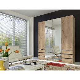 Kleiderschrank wimex "Level by fresh to go", braun (plankeneichefarben), B:200cm H:216cm T:58cm, Schr&auml;nke, Kleiderschrank, mit Spiegelt&uuml;ren und Schubladen