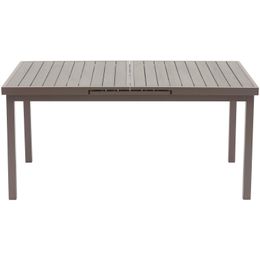 Esstisch Destiny "IMOLA", braun (taupe, holzoptik, taupe, taupe), H:75cm T:100cm, Aluminium pulverbeschichtet, Tische, Esstisch, (165/ 215x75x100cm) Aluminium, Polywood