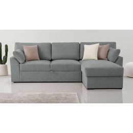 Ecksofa Home Affaire "Citry", grau, B:246cm H:88cm T:156cm, 100% polyester, Sofas, Ecksofa, Breite 246 cm, Chenille, Bettfunktion, Bettkasten, L-Form