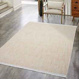 Teppich Carpet City "CLASICO 0052", gelb, B:200cm H:11mm L:290cm, Obermaterial: 100% Polyester, Teppiche, Teppich, L&auml;ufer, Kurzflor, Hochtief-Muster, Boho, Fransen, Wohnzimmer