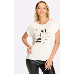 T-Shirt Heine "Shirt", Damen, Gr. 40, ecru, 95% Viskose, 5% Elasthan, gemustert, mehrfarbig, Rundhals, Shirts T-Shirt