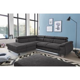 Ecksofa COTTA "Komaris L-Form, B: 249 cm", braun (mud), B:249cm H:72cm T:100cm, Microfaser PRIMABELLE (100% Polyester);Kunstleder SOFTLUX;Feinstruktur (100% Polyester);Kunstleder SOFTLUX/Struktur (100% Polyester);NaturLEDER, Sofas, Ecksofa, mit Kopfteilverstellung, optional Bettfunktion, Bettkasten & Licht