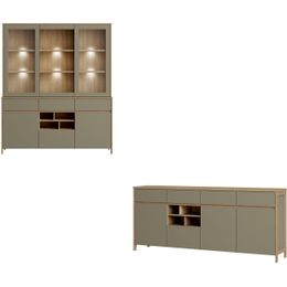 Wohnwand Home Affaire "Stranda, moderne Anbauwand, Komplettset im Scandi-Style", eukalyptus skandi eiche, B:193cm, Holzwerkstoff, Kastenm&ouml;bel-Sets, Wohnwand, enth&auml;lt Sideboard und Buffet, ausreichend Stauraum