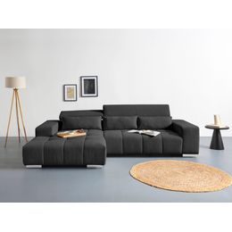 Ecksofa COTTA "Orion L-Form", schwarz, B:307cm H:73cm T:186cm, 100% Polyester, Sofas, Ecksofa, mit 2x Kopfteilverstellung & 3 Nierenkissen