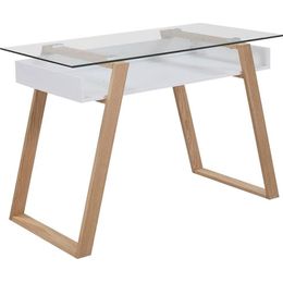 Schreibtisch Salesfever "Falun - Arbeitsplatz Deluxe: Der Laptop-Tisch", beige (natur, wei&szlig;, natur, transparent), B:110cm H:75cm T:55cm, Tische, Schreibtisch, Eleganz trifft Funktion: Mit Glasplatte