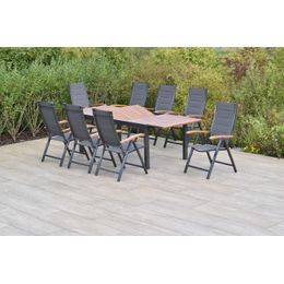 Garten-Essgruppe Merxx "&raquo;Paxos&laquo;", grau (grau, grau, graphit), Aluminium, Massivholz, Polyester, Sitzm&ouml;bel-Sets, Garten-Essgruppe, Ausziehtisch: LxB: 180-250 x 100 cm