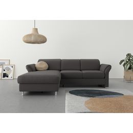 Sit & More Ecksofa SIT & MORE "Apulia L-Form", grau (fango), B:250cm H:78cm T:185cm, Webstoff (100% Polyester);Struktur weich (90% Polyester, 10% Polyamid);Luxus-Microfaser Euphoria (100% Polyester);Samtoptik (100% Polyester), Sofas, Ecksofa, wahlweise Bettfunktion, Bettkasten und Kopf- und Armteilverstellung