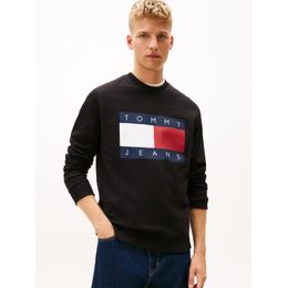Sweatshirt Tommy Jeans "TJM BIG FLAG CREWNECK", Herren, Gr. L, schwarz, Sweatware, Obermaterial: 100% Baumwolle, Rundhals, B&uuml;ndchen, Sweatshirts Sweatshirt, regular fit