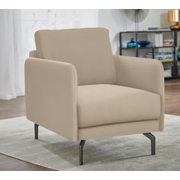 Sessel "CR.450, Designsessel, Loungesessel", beige (beige 534, 20), B:70cm H:85cm T:95cm, NaturLEDER OSKAR (echtes Rindsleder);Chenille COCO (72% Polyester 15% Baumwolle 13% Polyacryl), CREATION BY ROLF BENZ, Sessel, Sessel, Armlehne sehr schmal, Breite 70 cm, Alugussfu&szlig; Umbragrau