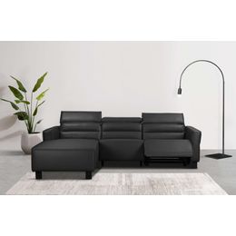Ecksofa Home Affaire "Carpari, L-Form, 263 cm, manuelle o. elektrische Relaxfunktion", schwarz, B:263cm H:97cm T:179cm, Sofas, Ecksofa, USB A/C und Kopfteilverstellung