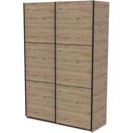 Schiebet&uuml;renschrank Demeyere Group "Alhambra", schwarz (eiche royal, schwarz), B:148cm H:223,7cm T:60cm, Holzwerkstoff, Schr&auml;nke, Schiebet&uuml;renschrank, viel Stauraum, 2 Kleiderstangen aus Stahl, viele Ablagefl&auml;chen