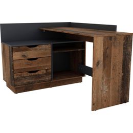 Eckschreibtisch ByLiving "Bern", braun (old wood, anthrazit, old wood, old wood), B:129cm H:83,5cm T:105cm, Tische, Eckschreibtisch, mit viel Stauraum, Breite 129 cm, rechts oder links montierbar, Topseller