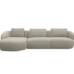 Wohnlandschaft FLEXLUX "Torino, rund, L-Form, Sofa-Ecke mit Recamiere, Longchair-Sofa", beige (natural), B:307cm H:85cm T:146cm, 100% Polyester, Sofas, Wohnlandschaft, Modernes, organisches Sofa-Design, Kaltschaum, Wellenunterfederung