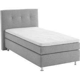 Boxspringbett, grau, B:105cm L:210cm, Bezug Bett: Feinstruktur 100% Polyester;Bezug Bonnell-Federkernmatratze: 100% Polyester;Bezug Kaltschaummatratze: 100% Polyester;Bezug Tonnentaschenfederkernmatratze: 80% Baumwolle, 20%Polyester;Topper: Komfortschaum mit Bezug 100% Polyester, Westfalia Schlafkomfort, Komplettbetten, Boxspringbett, mit Topper