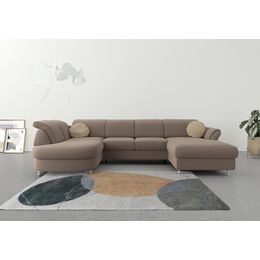 Sit & More Wohnlandschaft SIT & MORE "Apulia U-Form", grau (taupe), B:304cm H:78cm T:192cm, Webstoff (100% Polyester);Struktur weich (90% Polyester, 10% Polyamid);Luxus-Microfaser Euphoria (100% Polyester), Sofas, Wohnlandschaft, wahlweise Bettfunktion, Bettkasten und Kopf- und Armteilverstellung
