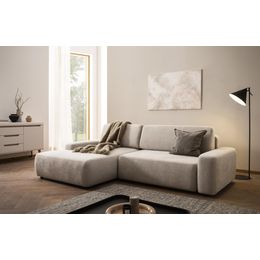 Ecksofa Home Affaire "TORGE (264cm), Schlafsofa in Cord, Samtvelours o Struktur fein, L-Form", beige (hellbeige), B:264cm H:82cm T:162cm, 100% Polyester, Sofas, Ecksofa, Schlaffunktion, Bettkasten, Liegefl&auml;che: 125/210 cm