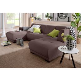 Wohnlandschaft Home Affaire "Langeland U-Form", braun, B:297cm H:85cm T:163cm, Filzoptik (100% Polyester);Struktur (100% Polyester);Webstoff (100% Polyester), Sofas, Wohnlandschaft, incl. 2 Zierkissen, Recamiere wahlweise links oder rechts