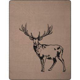 Wohndecke Biederlack "Deer", grau (braun, anthrazit), B:150cm L:200cm, Baumwolle, Polyester, Wohndecken, Wohndecke, mit Zierstich