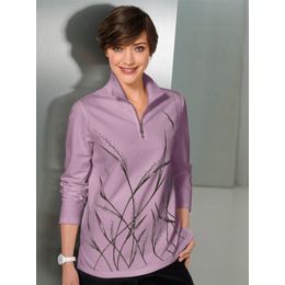 Langarm-Poloshirt Classic Basics "Winter-Shirt", Damen, Gr. 40, rosa (ros&eacute;, gemustert), 100% Baumwolle, unifarben, ohne Ausschnitt, Shirts Langarm-Poloshirt