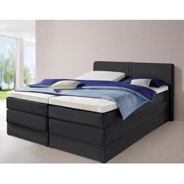 Boxspringbett Hapo, schwarz (schwarz, kunstleder), Liegefl&auml;che B/L: 160cm x 200cm, kein H&auml;rtegrad, Bonnell-Federkernmatratze, Kopfteil, seitliche Unterbox und Obermatratze sind mit pflegeleichtem Feinstrukturstoff in Leinenoptik (100% Polyester) oder Kunstleder bezogen;Die Oberseite der Unterfederung und die Ober- und Unterseite der Obermatratze sind jeweils mit einem rutschhemmenden Stoff aus 100