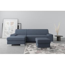 Ecksofa DOMO collection "Anzio L-Form, whlw. Bettfunktion, Federkern, hochwertig, Breite 271 cm", blau, B:271cm H:85cm T:160cm, Sofas, Ecksofa, Mit Bettfunktion, Recamiere links, Feinstruktur, blau