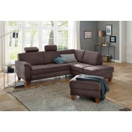 Ecksofa Home Affaire "Alta L-Form", braun (dunkelbraun), B:250cm H:89cm T:201cm, Struktur ( 100% Polyester);Struktur fein ( 100% Polyester);Luxus-Microfaser ALTARA NUBUCK (100% Polyester), Sofas, Ecksofa, mit Federkern und Kontrastnaht, F&uuml;&szlig;e Buche eichefarben